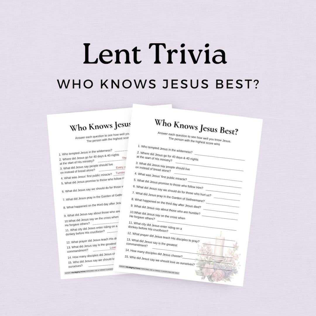 Lent Trivia Printable Game Who Knows Jesus Best, Bible Quiz Worksheet ...