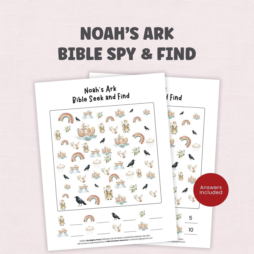 Noah's Ark Bible Seek & Find Printable Game, Christian Hidden Picture ...
