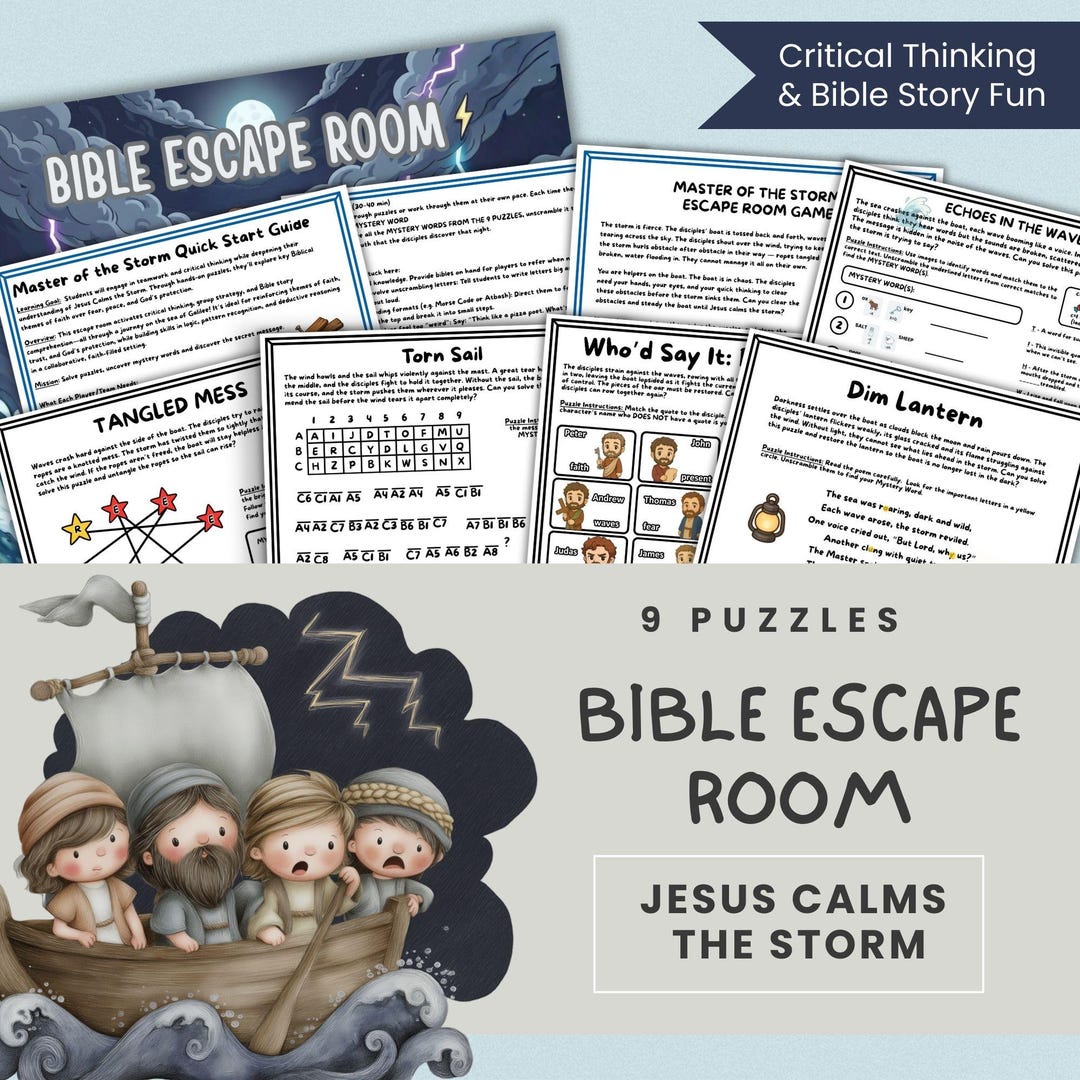 Bible Escape Room Game for Kids Printable, Jesus Calms the Storm Puzzle ...