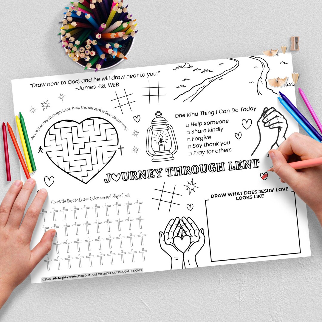 Lent Activity Sheet for Kids With Bible Verse, Drawing Prompt, Maze ...