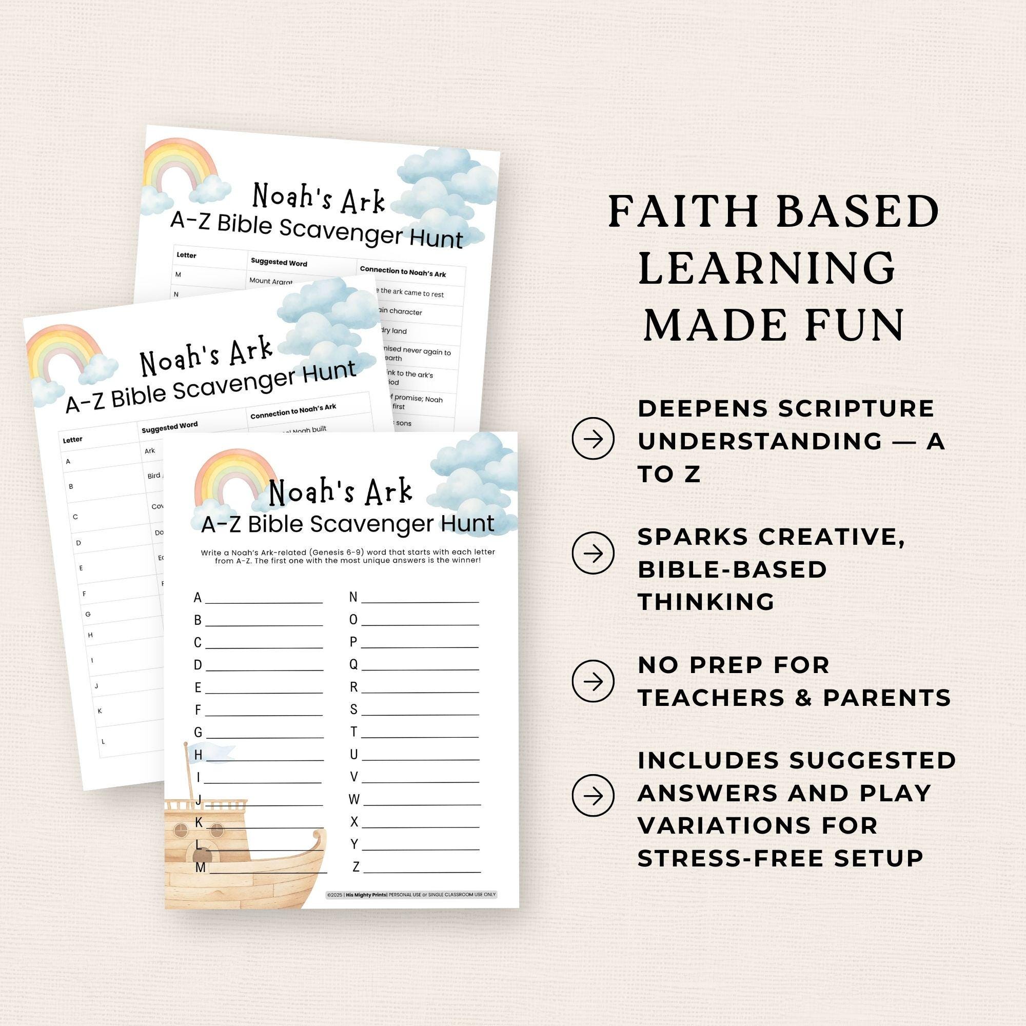 Bible Scavenger Hunt, Noah's Ark A-Z Printable, Christian Game for Kids ...