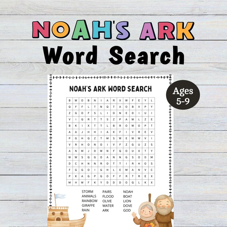 Noah's Ark Word Search, Bible Activity Sunday School, Christian ...