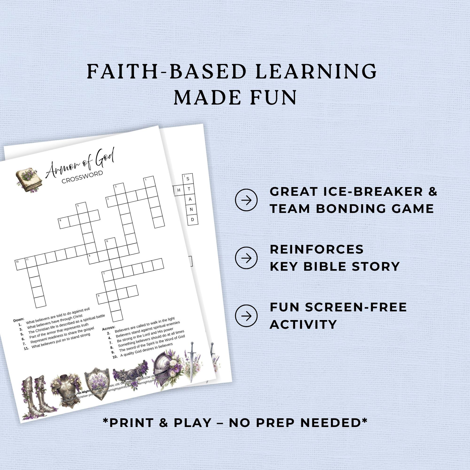 Armor of God Bible Crossword Printable Game, Christian Kid Activity ...
