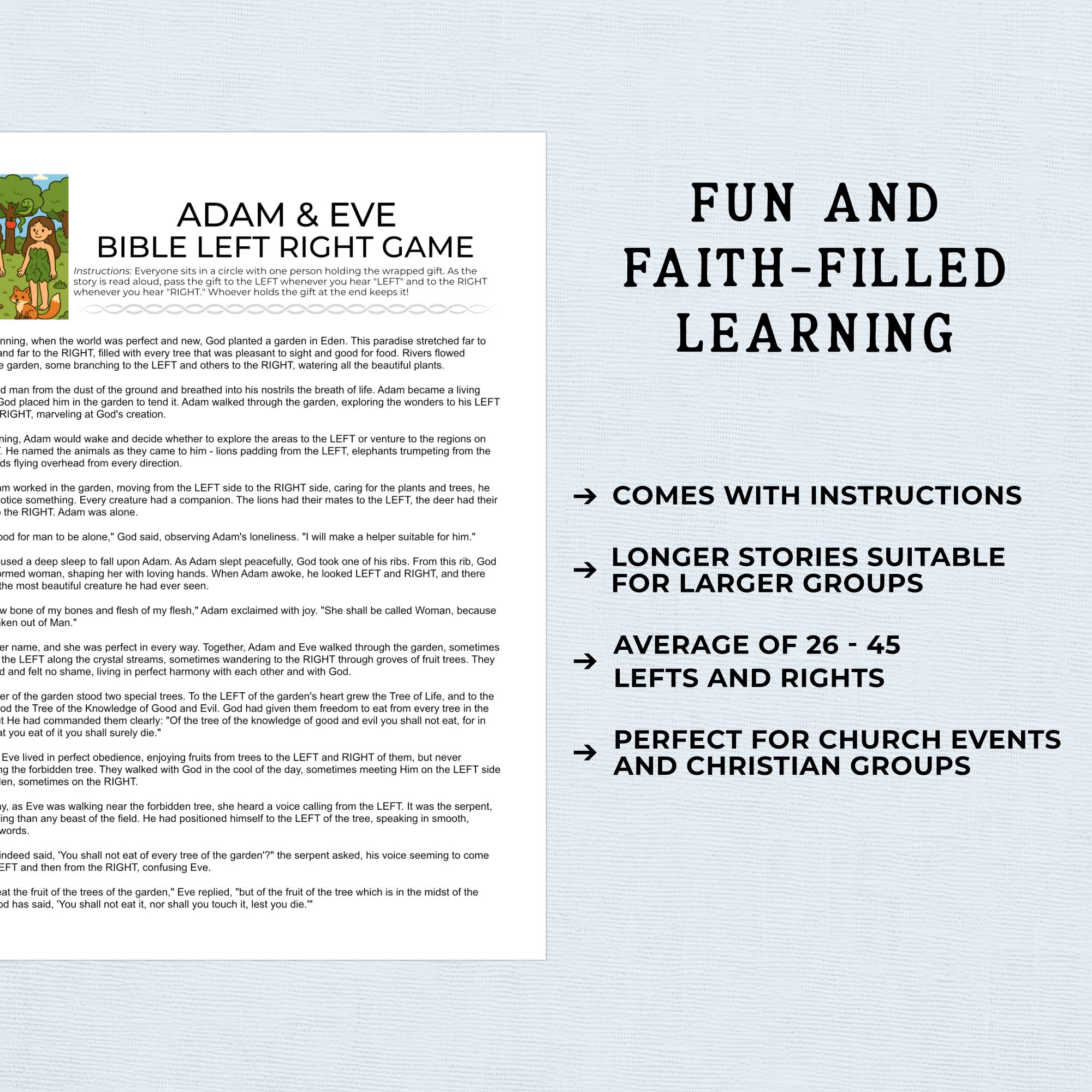 Adam and Eve, Bible Left Right Game,bible Study Printable,sunday School ...