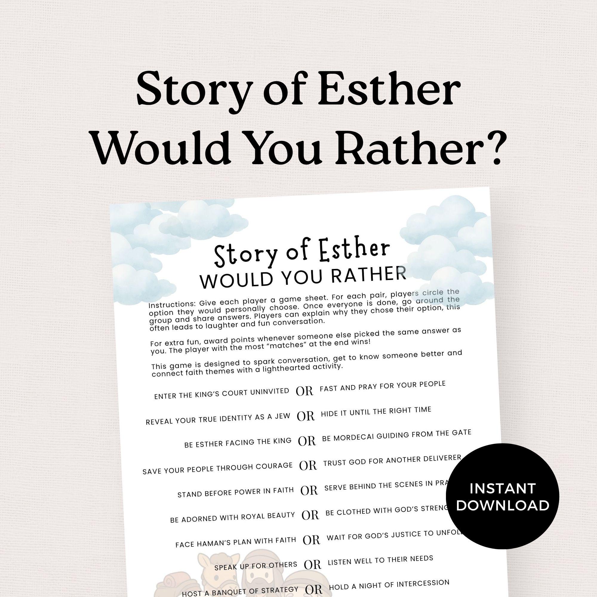 Would You Rather Game, Esther Bible Study Activity, Christian Worksheet ...