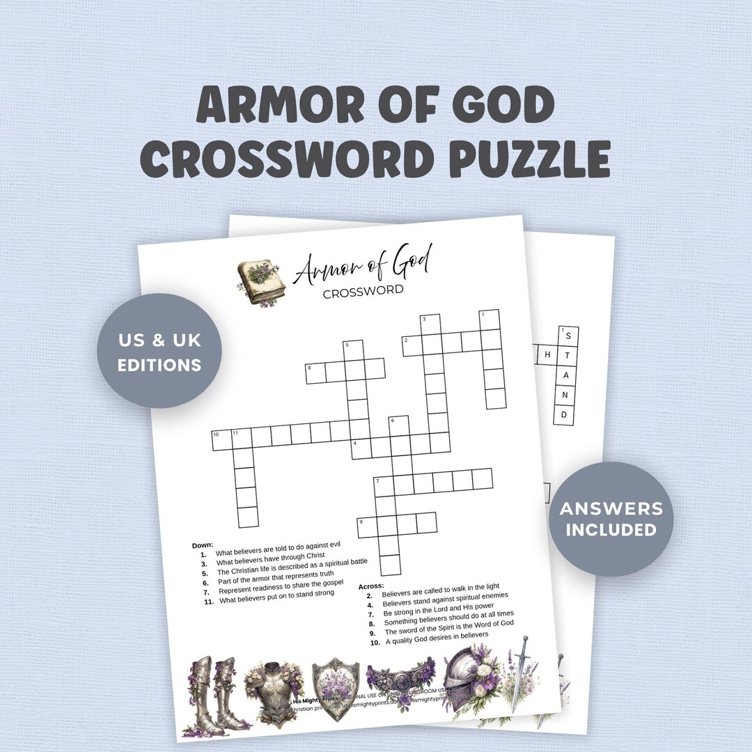 Armor of God Bible Crossword Printable Game, Christian Kid Activity ...