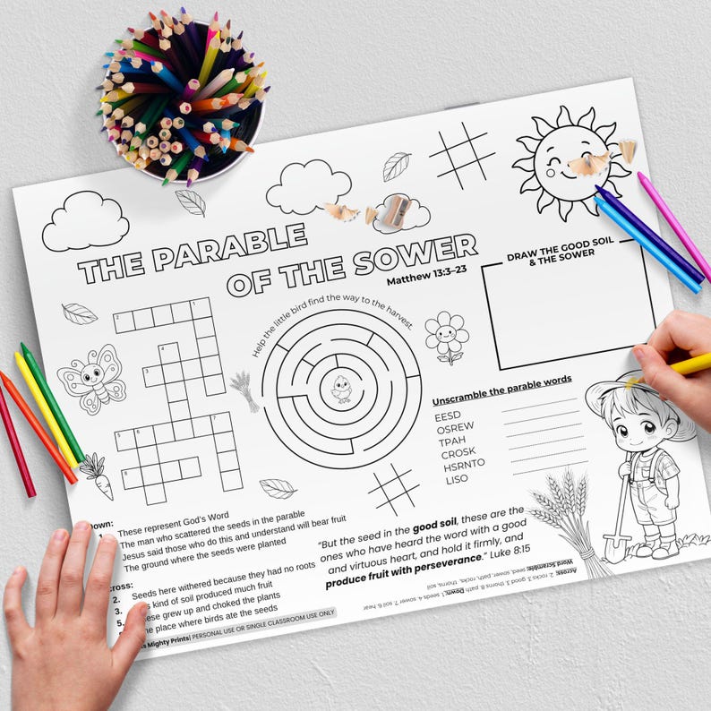 Parable of the Sower Activity Sheet, Sunday School Placemat, Bible ...
