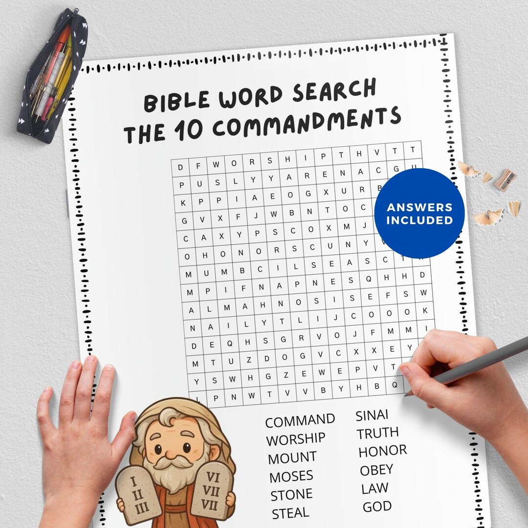 Bible Word Search Puzzle, the 10 Commandments Activity Sheet, Christian ...