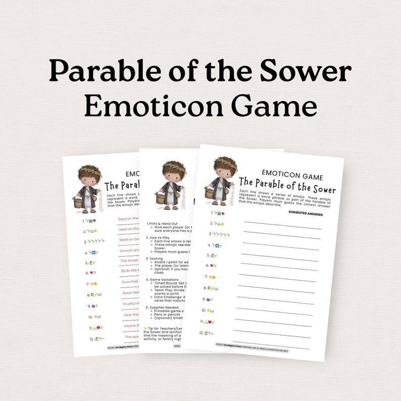 Parable of the Sower Emoticon Guessing Game Printable, Christian Faith ...
