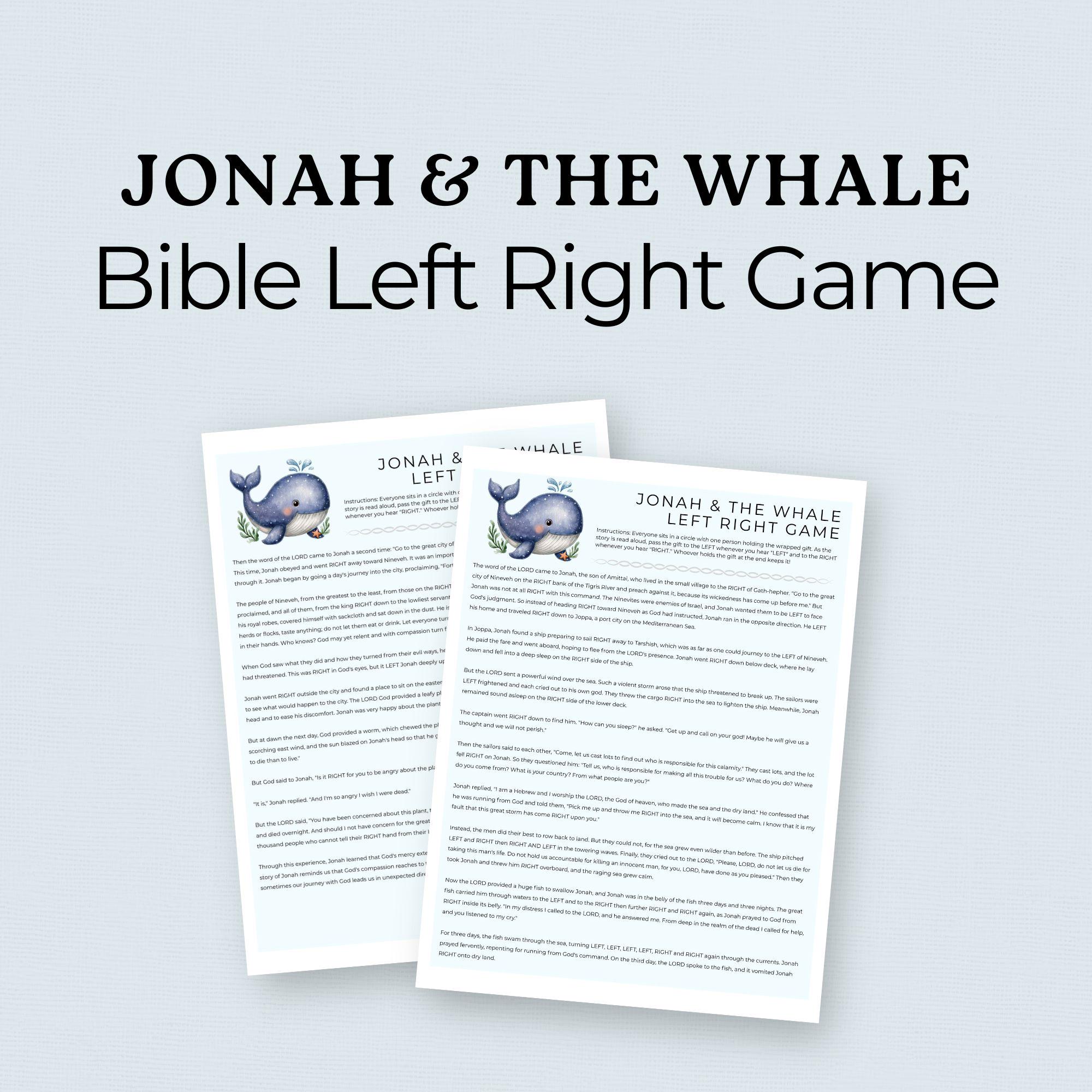 Jonah and the Whale, Bible Left Right Game,bible Study Printable,sunday ...