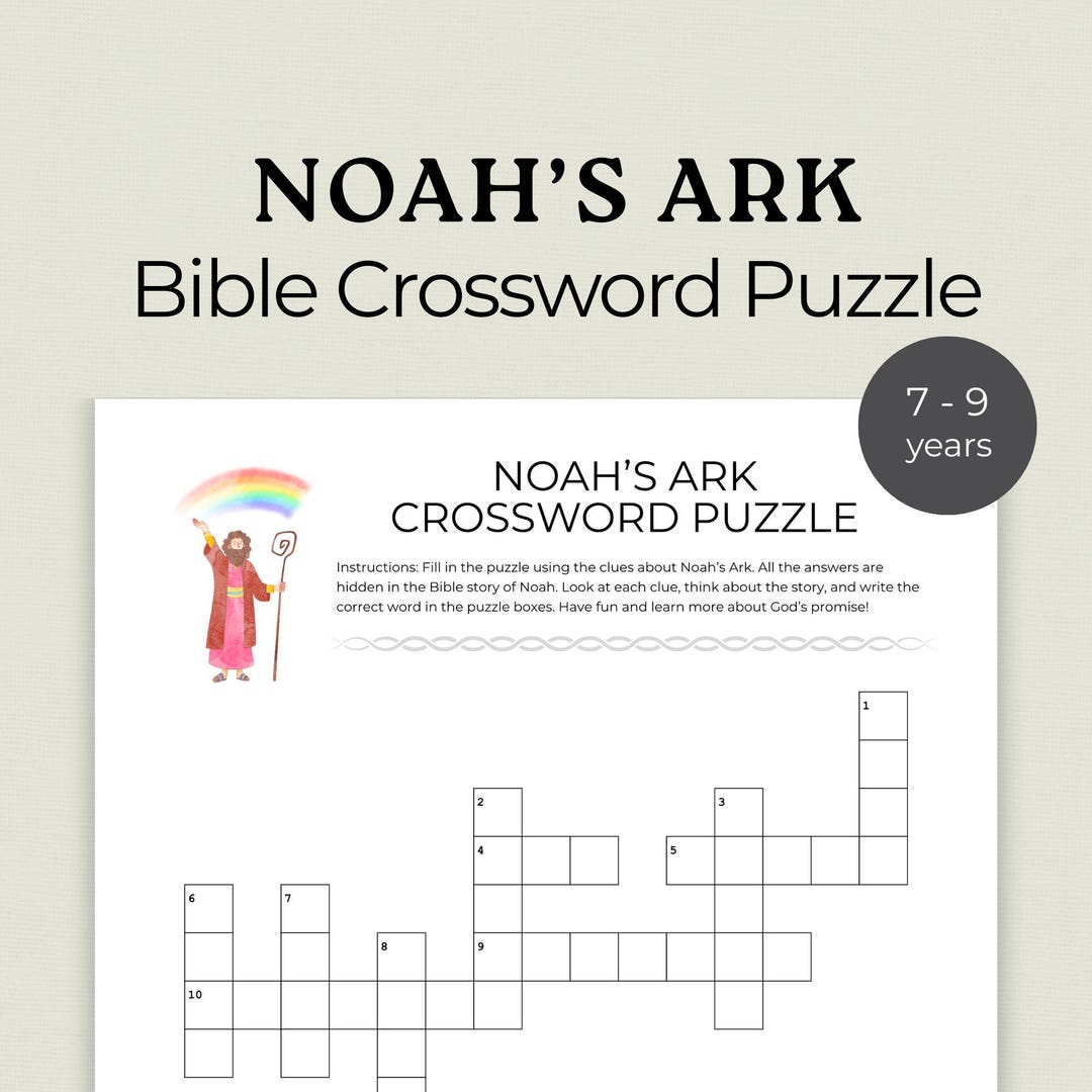 Noah's Ark Activity for Youth,bible Crossword Puzzle,bible Study ...