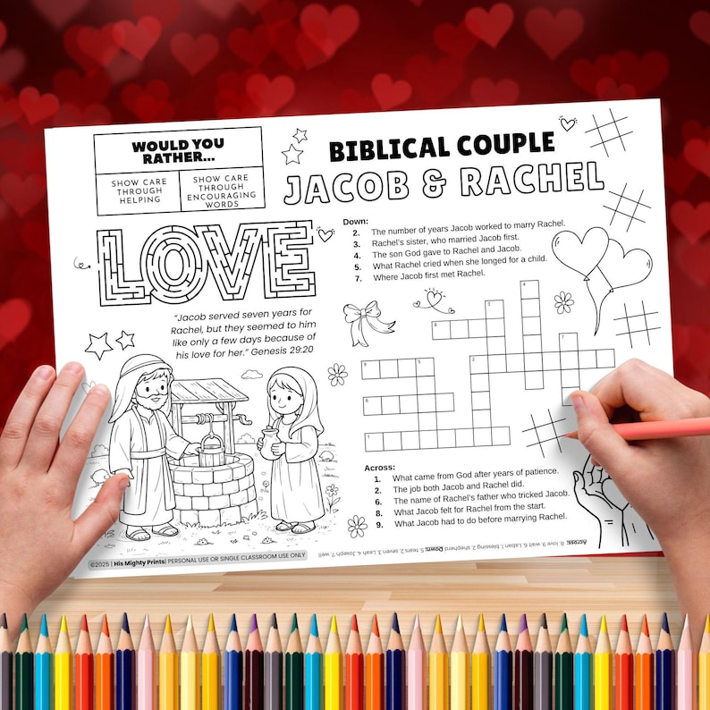 Christian Bible Activity Worksheet for Kids, Jacob & Rachel Love Story ...