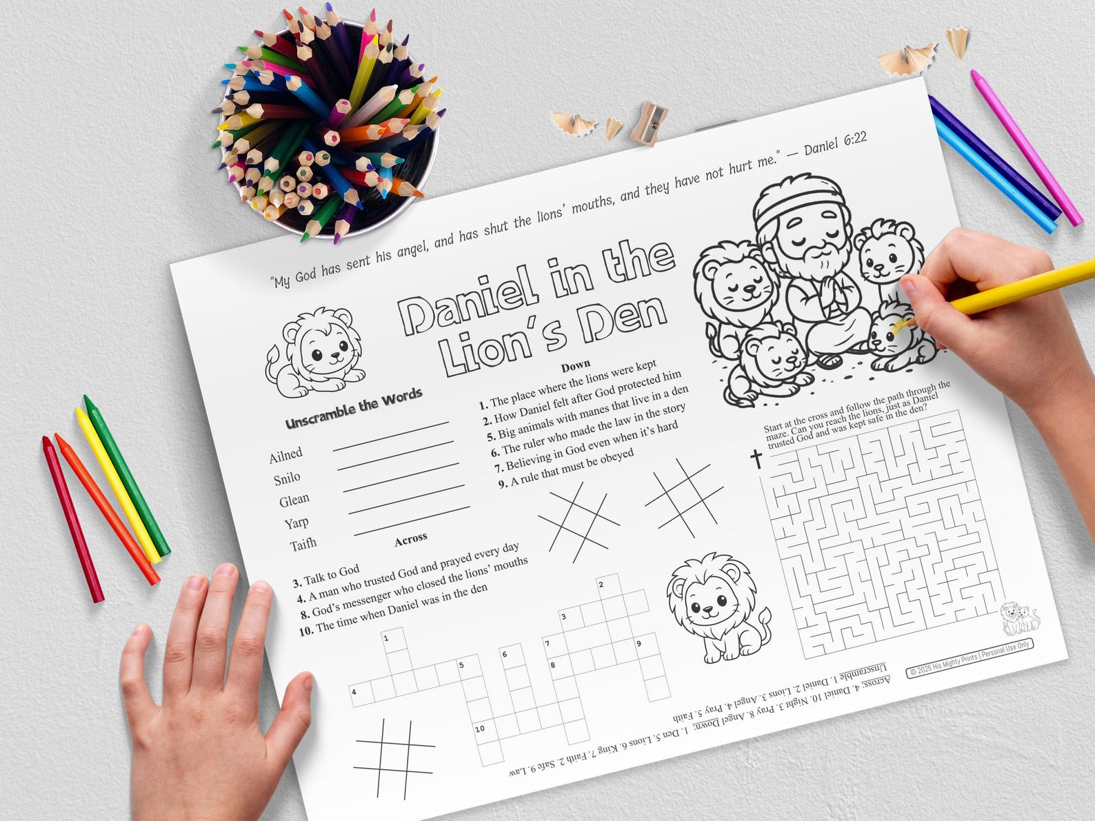 Daniel in the Lion's Den Activity Sheet, Sunday School Placemat, Bible ...