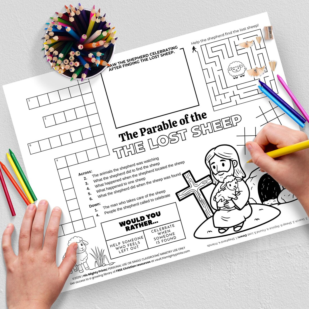The Parable of the Lost Sheep Activity, Sunday School Coloring Placemat ...