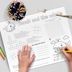 Jonah and the Whale Activity Sheet, Sunday School Placemat Activity ...