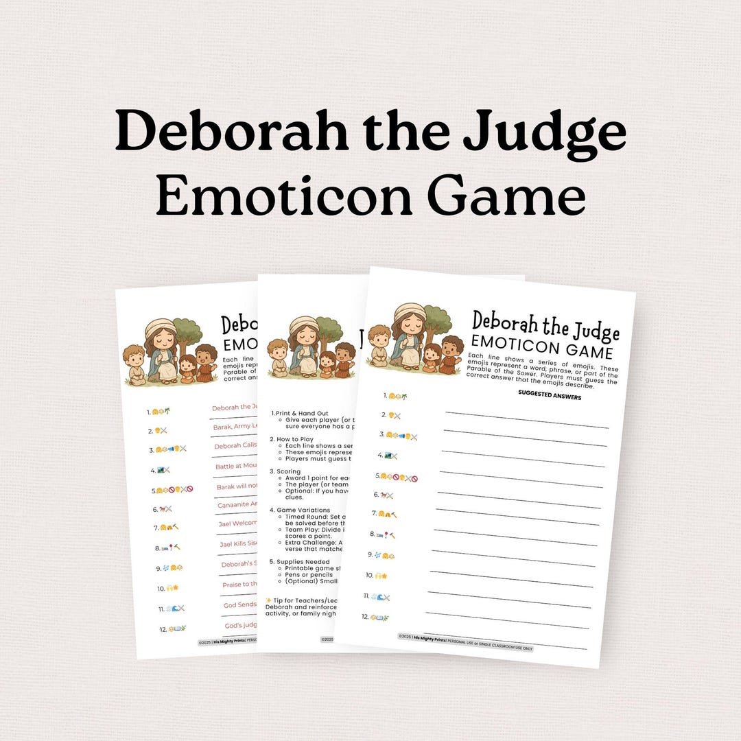 Deborah the Judge Emoticon Guessing Game Printable, Christian Bible ...