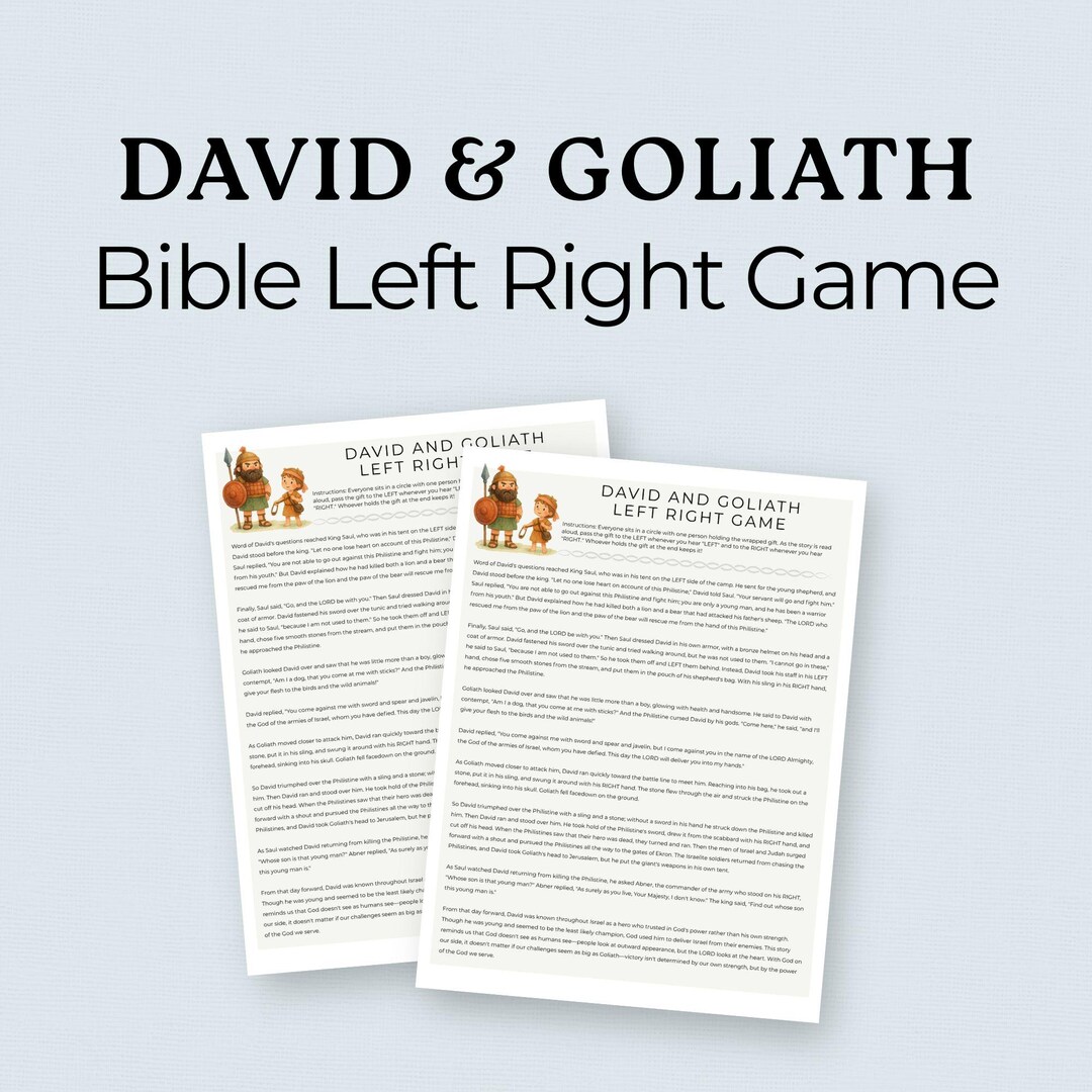 David and Goliath,bible Left Right Game,bible Study Printable,sunday ...