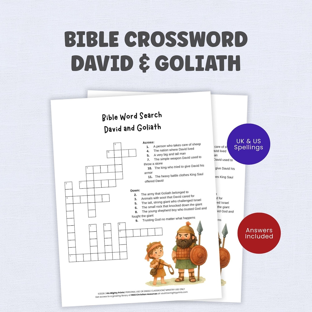 David & Goliath Crossword Puzzle Printable, Sunday School Activity for ...