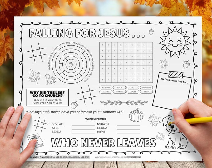 Fall Activity Placemat, Christian Sunday School Resource, Bible ...