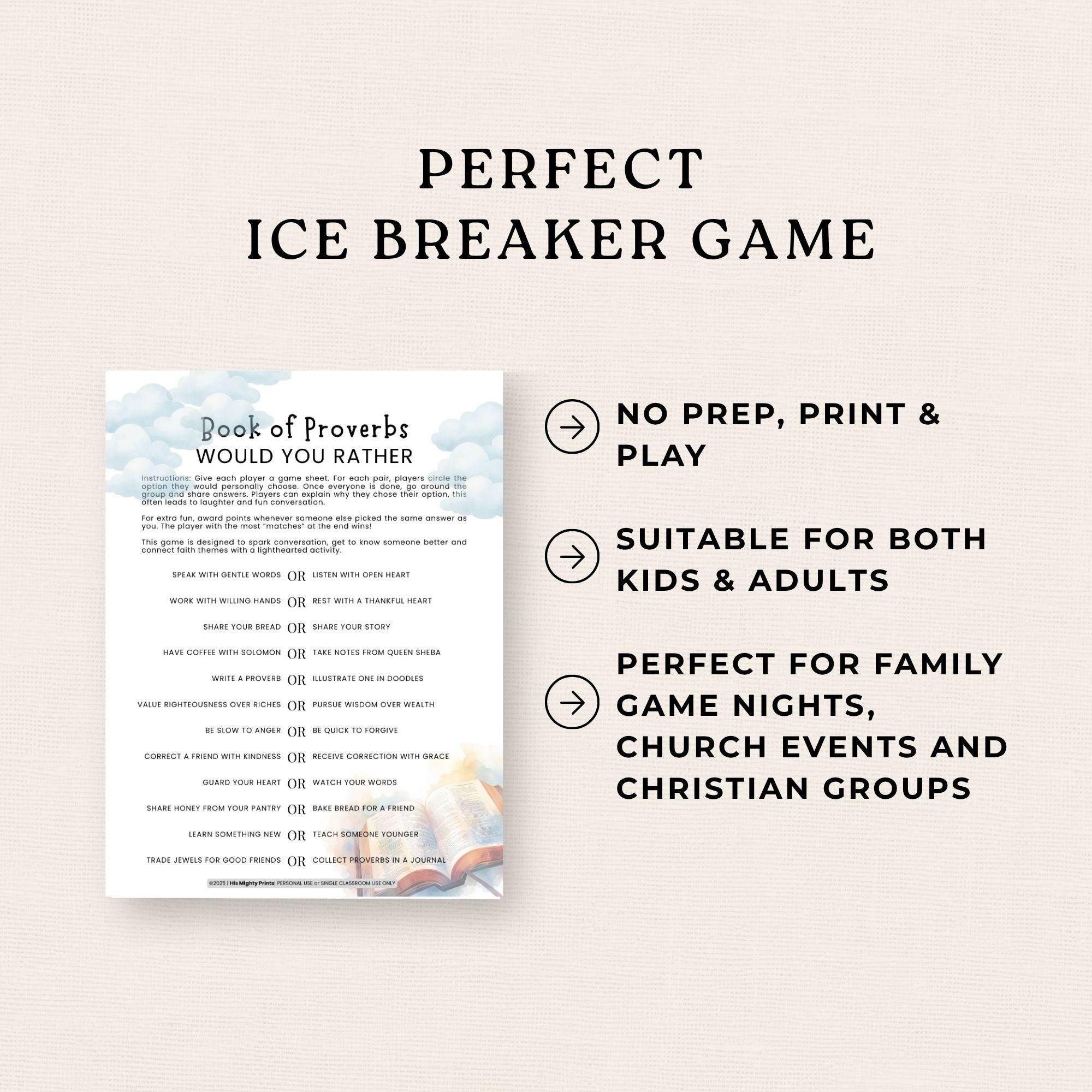 Would You Rather Bible Game, Proverbs This or That, Church Camp ...