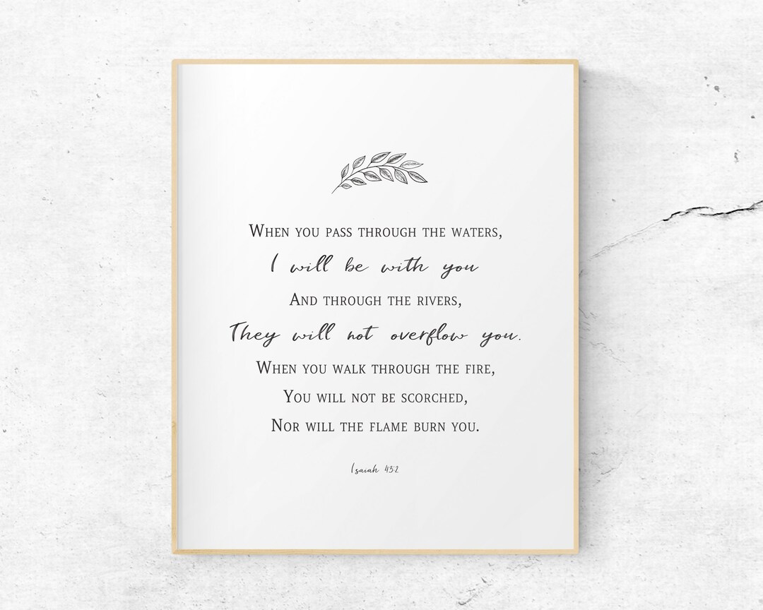 Bible Verse Wall Art, When You Go Through Deep Waters, Isaiah 43:2 ...