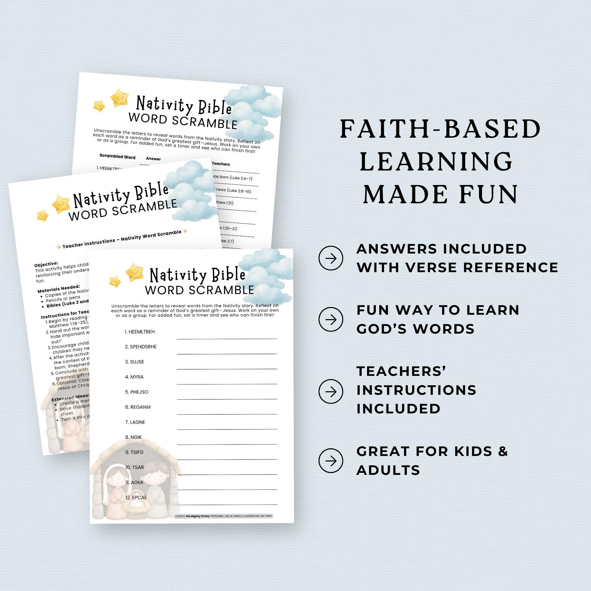 Bible Word Scramble Game Printable, Fun Christian Activity for Kids and ...