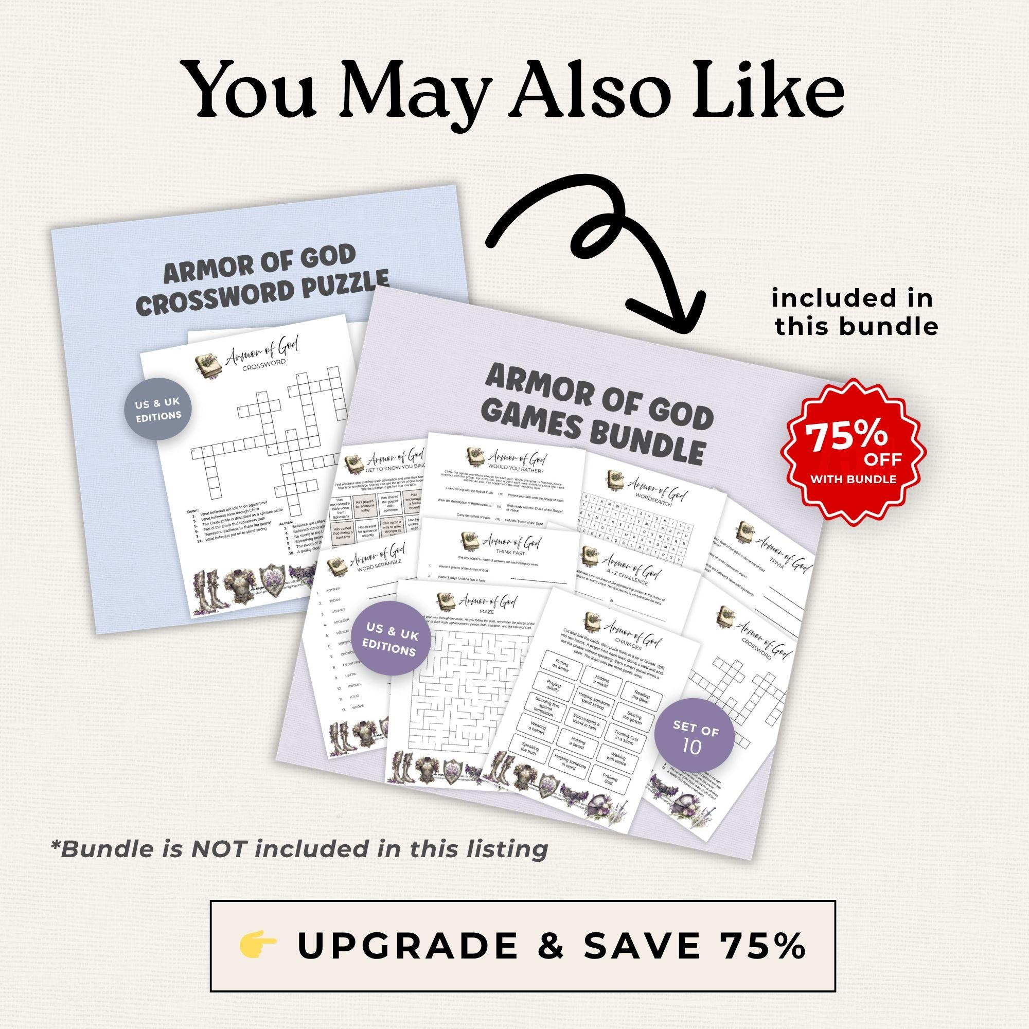 Armor of God Bible Crossword Printable Game, Christian Kid Activity ...