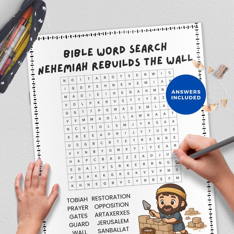 Nehemiah Rebuilds the Wall Bible Word Search, Christian Worksheet PDF ...