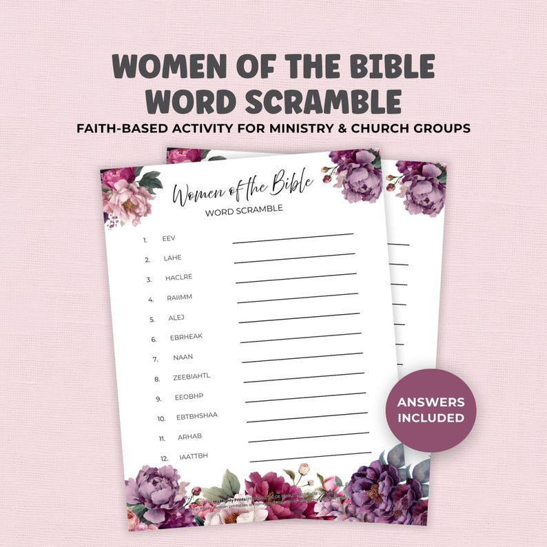 Women of the Bible Word Scramble Printable, Christian Activity Sheet ...