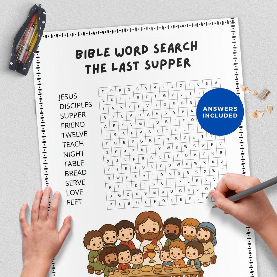 The Last Supper Bible Word Search Puzzle PDF for Kids, Christian ...