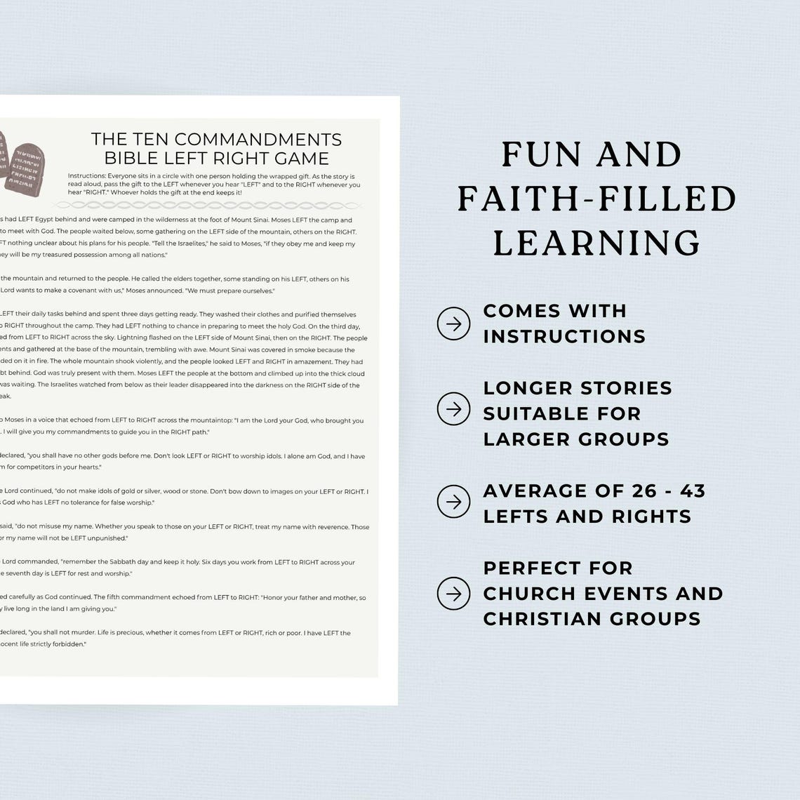 Bible Game,the Ten Commandments Bible Left Right Game,women Ministry ...