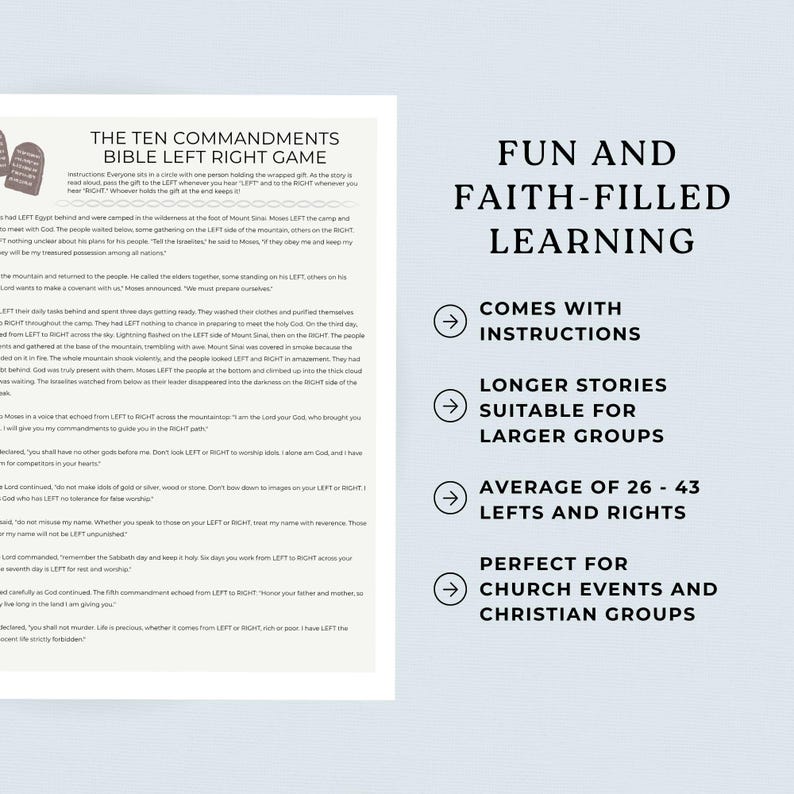 Bible Game,the Ten Commandments Bible Left Right Game,women Ministry ...