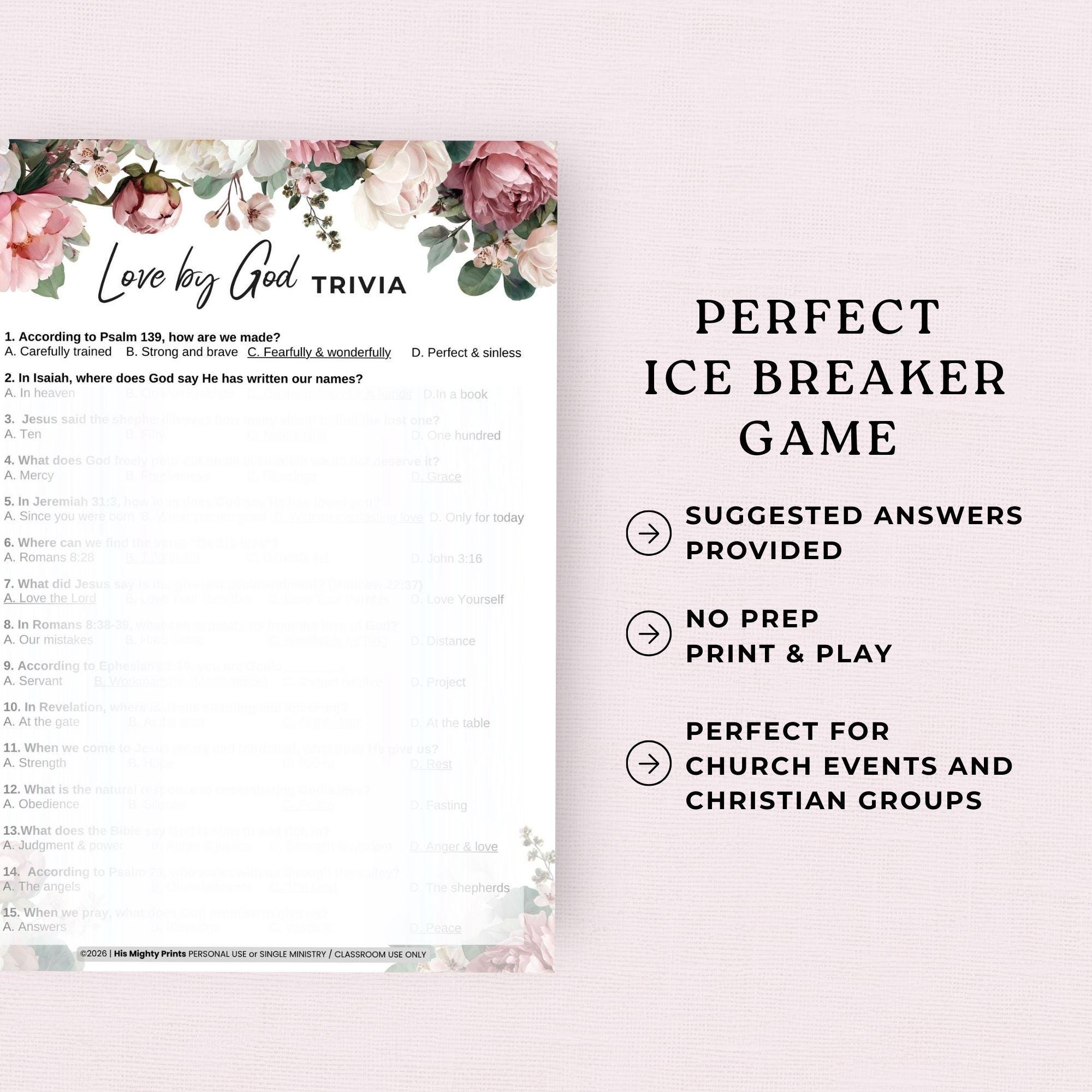 Christian Valentine God's Love Trivia, Printable Quiz for Bible Study ...
