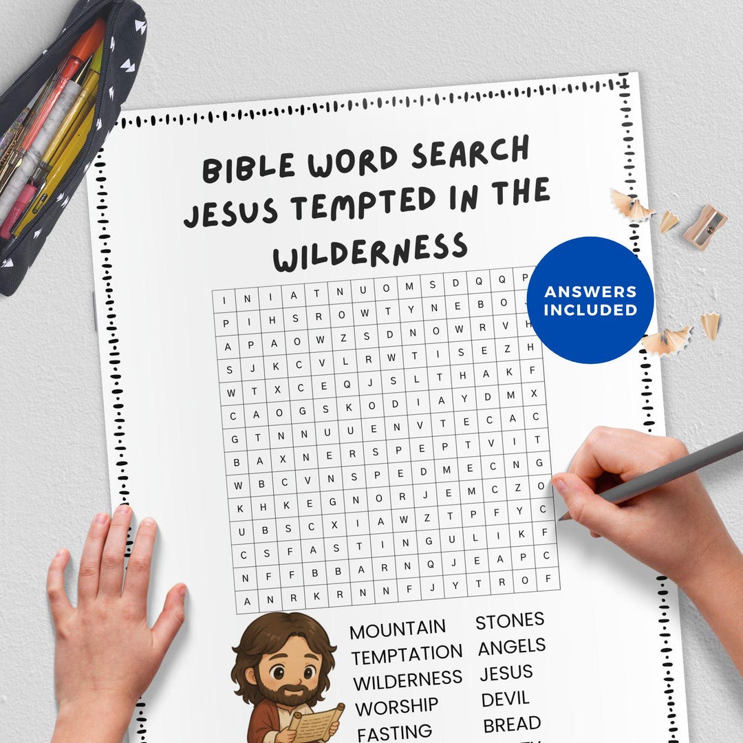 Jesus Tempted in the Wilderness, Bible Wordsearch, Morning Basket ...