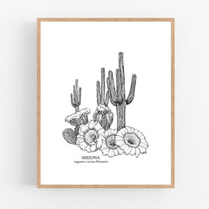 Arizona Saguaro Cactus Blossom Ink Sketch Print / Printable Art ...