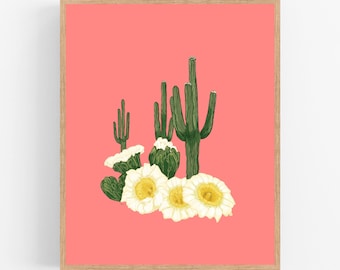 Saguaro Cactus Blossom Illustration Print / Printable / Art / Digital ...