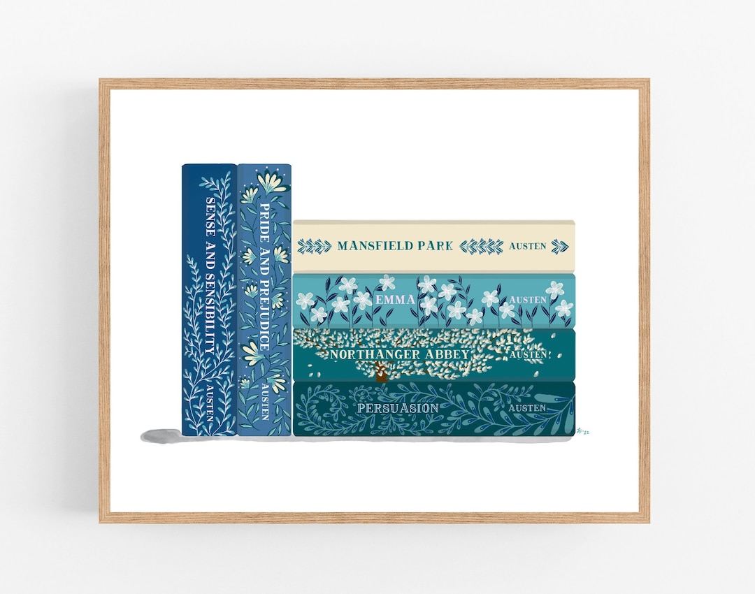 Jane Austen Bookstack Illustration / Book Print / Printable / Digital ...