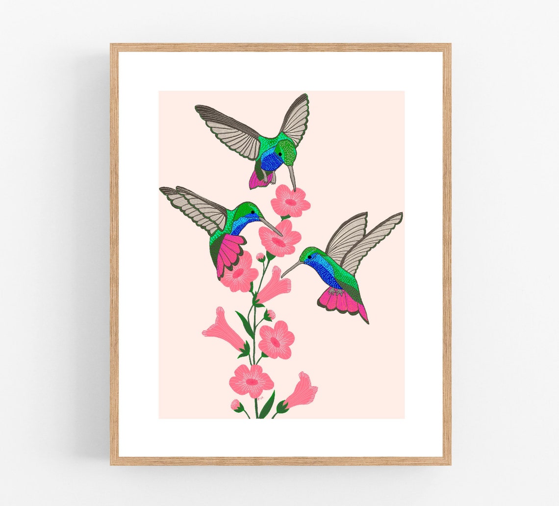 Bright Hummingbirds Pink / Collective Animal Art / A Charm of ...