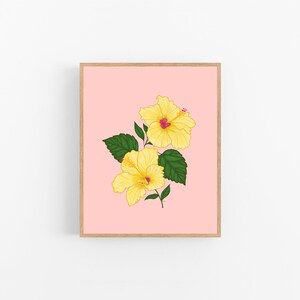 Yellow Hibiscus Illustration Print / Printable / Art / Digital Download ...