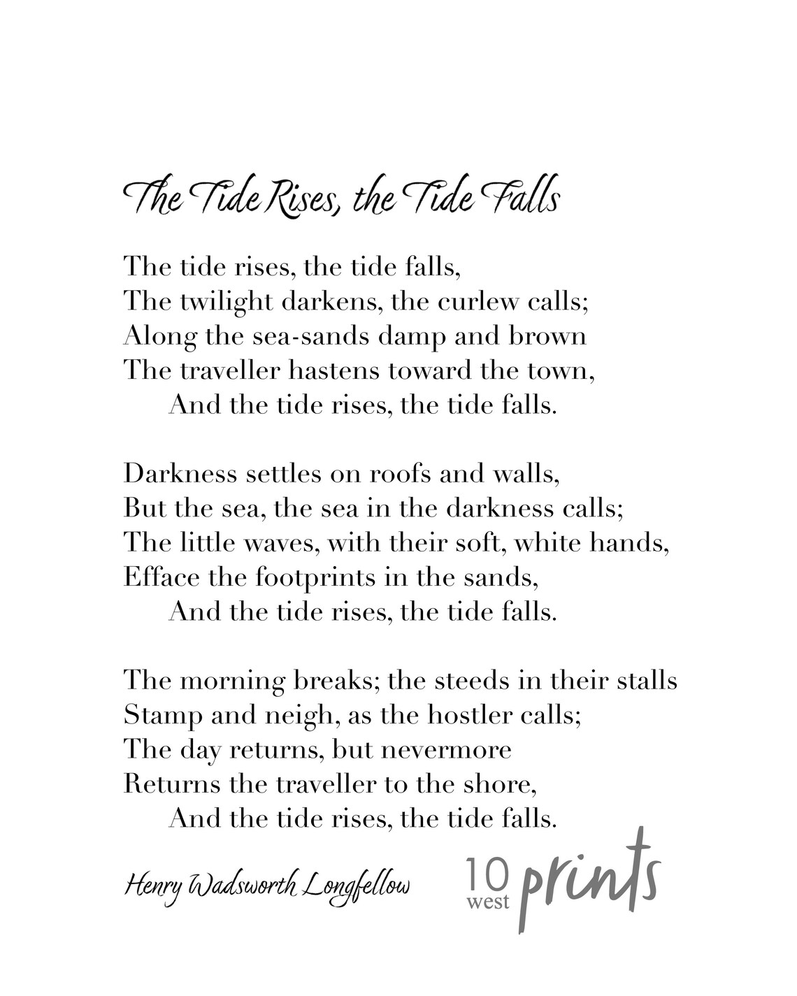The Tide Rises the Tide Falls / Henry Wadsworth Longfellow / Printable ...