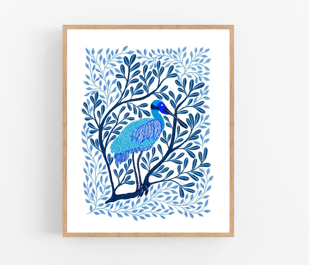 Blue Spoonbill Folk Art Illustration / Printable / Art / Digital ...
