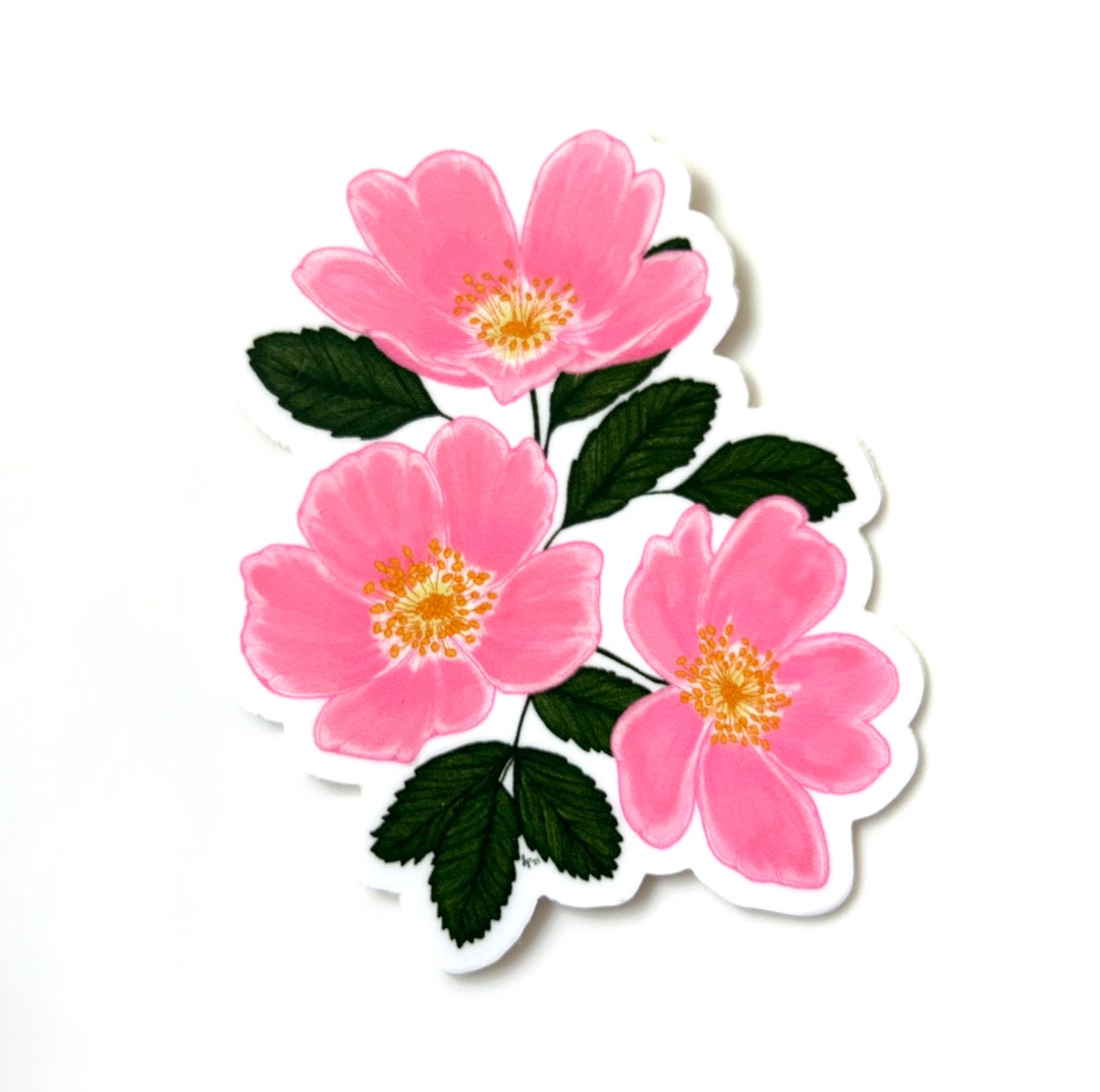 3" Wild Prairie Rose Vinyl Sticker / Waterproof Pink Wild Rose Flower ...