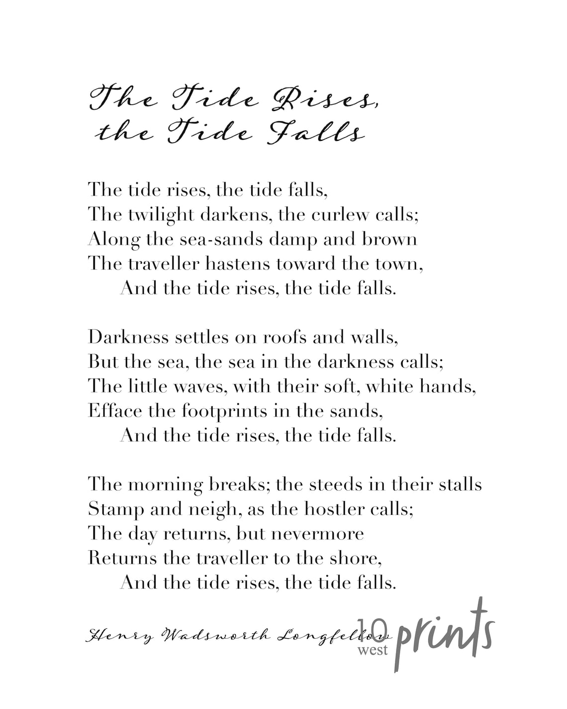 The Tide Rises the Tide Falls / Henry Wadsworth Longfellow / - Etsy