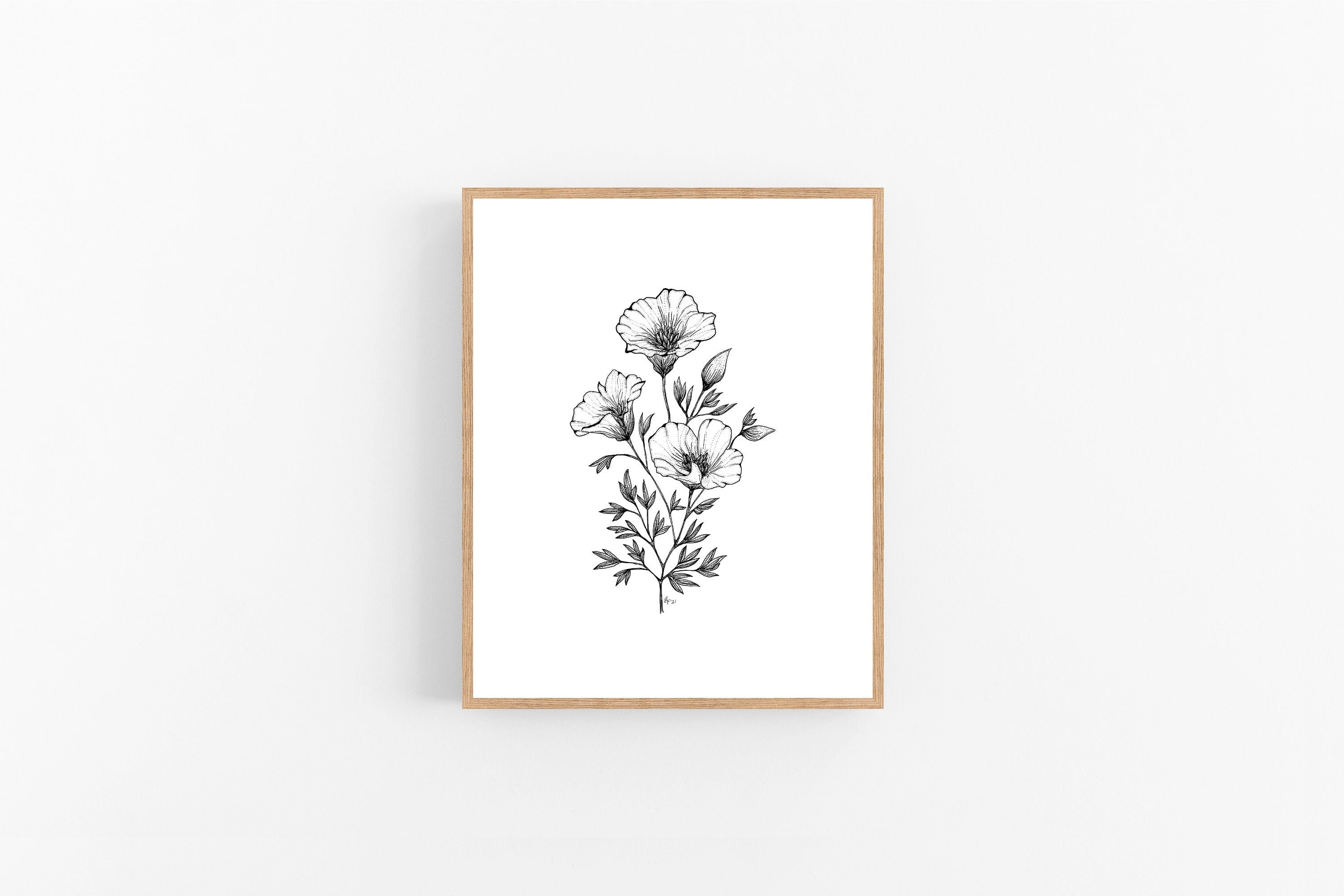 California Poppy Ink Sketch Print / Printable / Art / Digital - Etsy