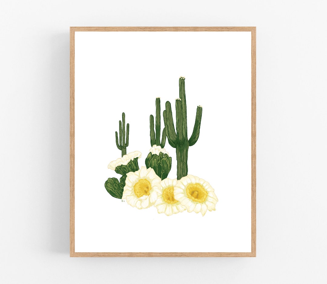 Saguaro Cactus Blossom Illustration Print / Printable / Art / Digital ...