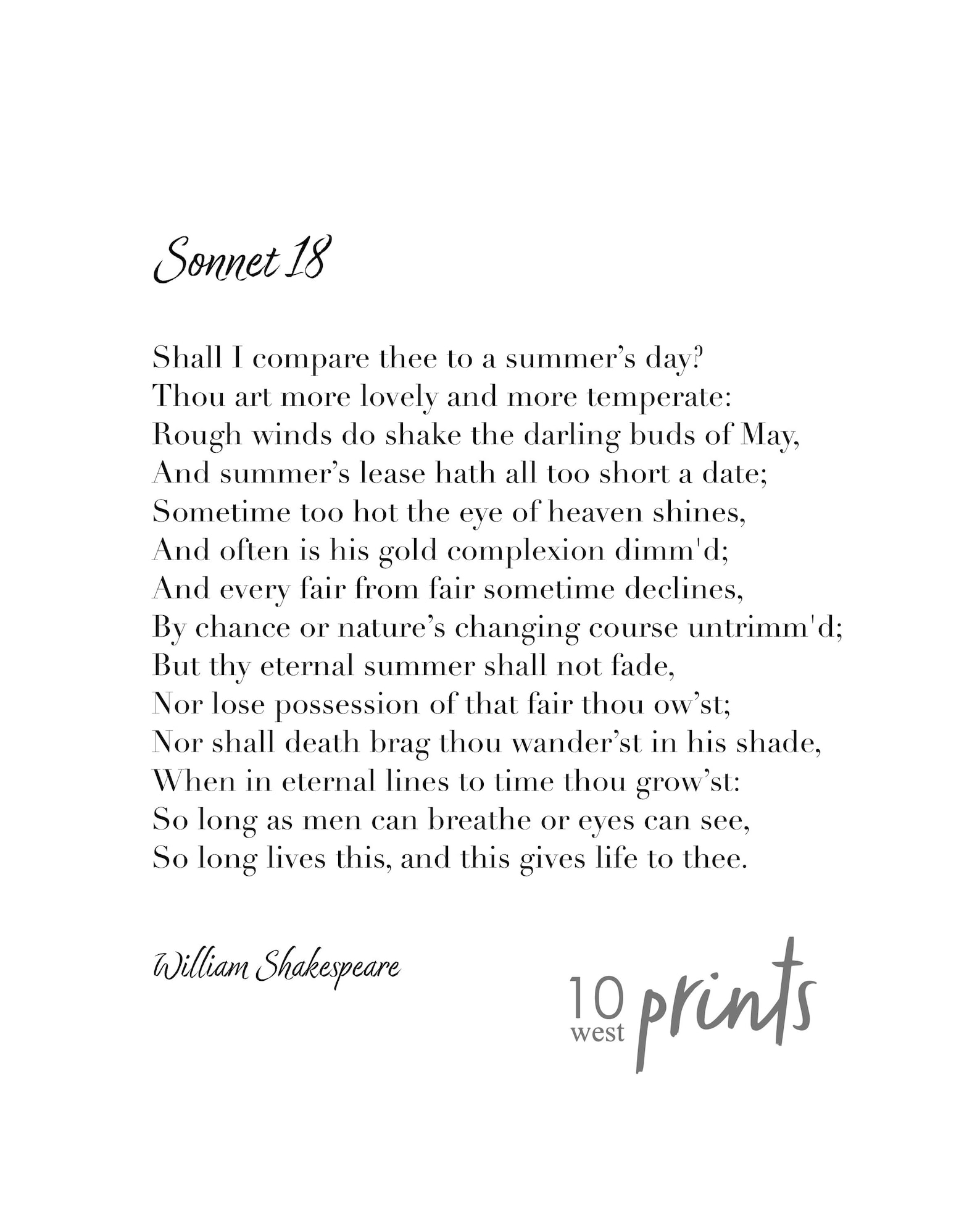 Sonnet 18 / Shakespeare / Printable / Art / Digital Download ...