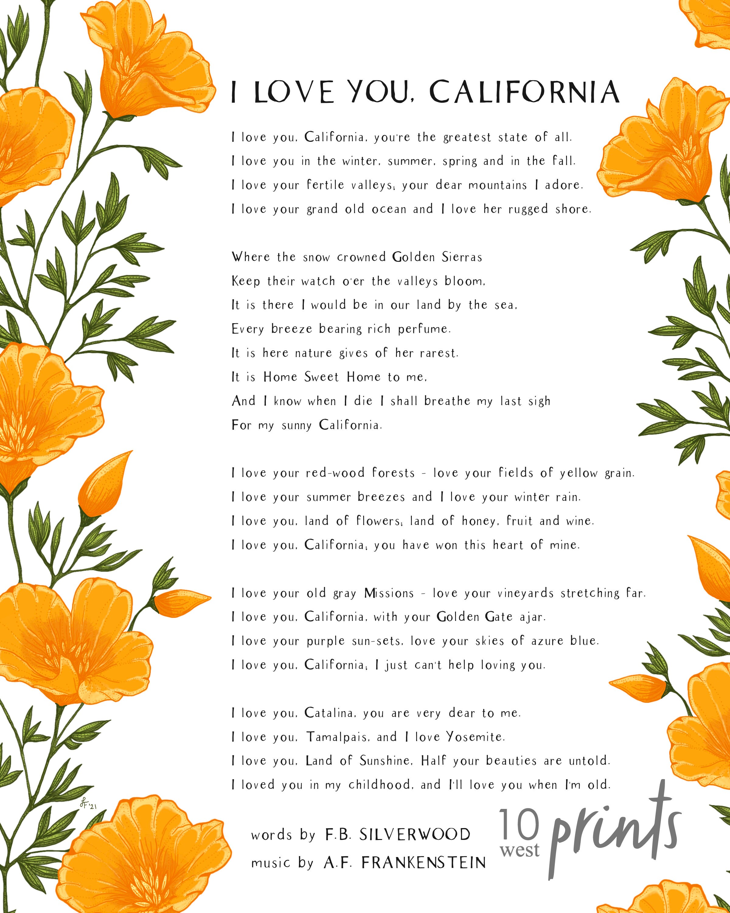 I Love You California / California State Song Printable / - Etsy UK