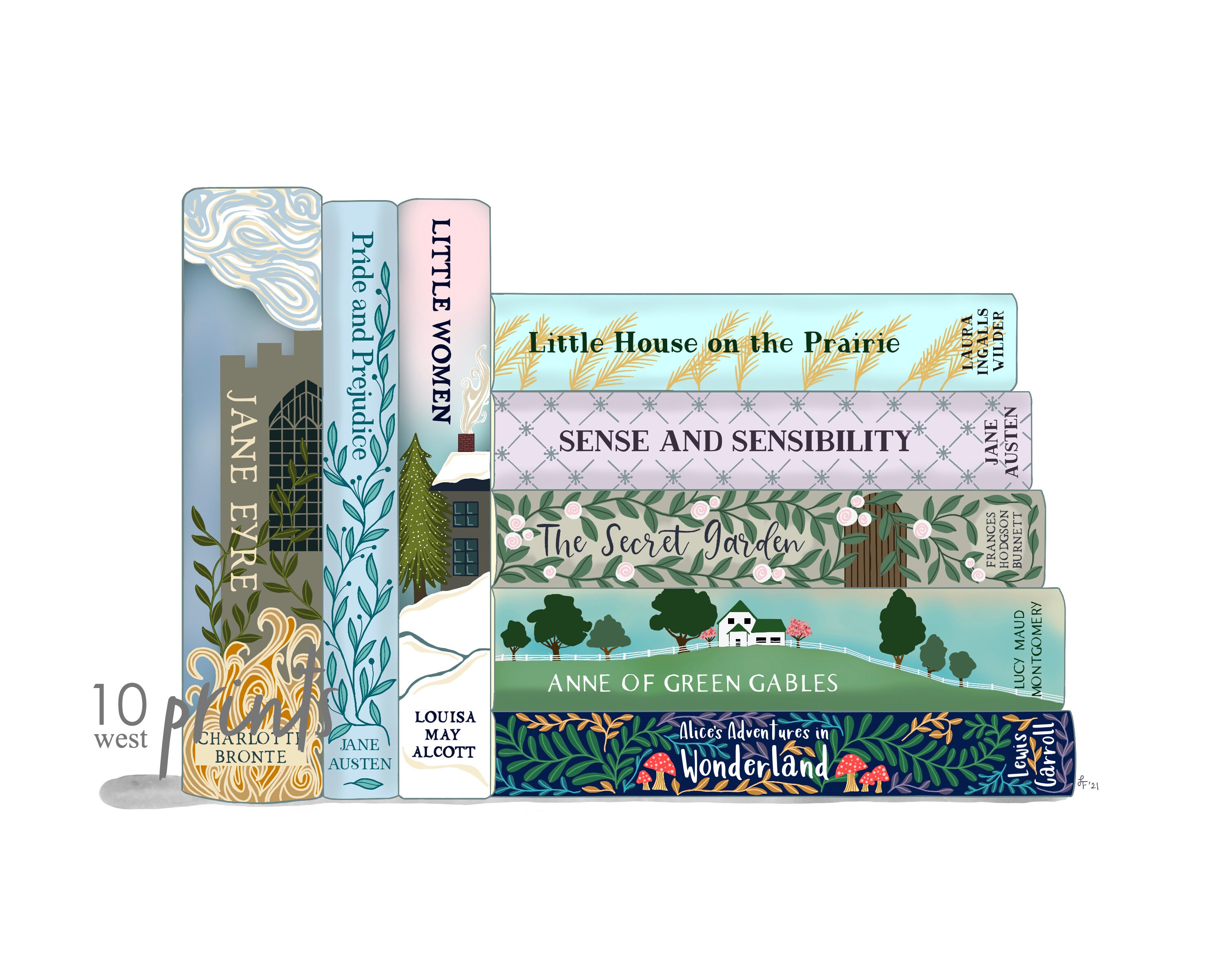 Classic Heroines Bookstack Illustration / Book Print / - Etsy