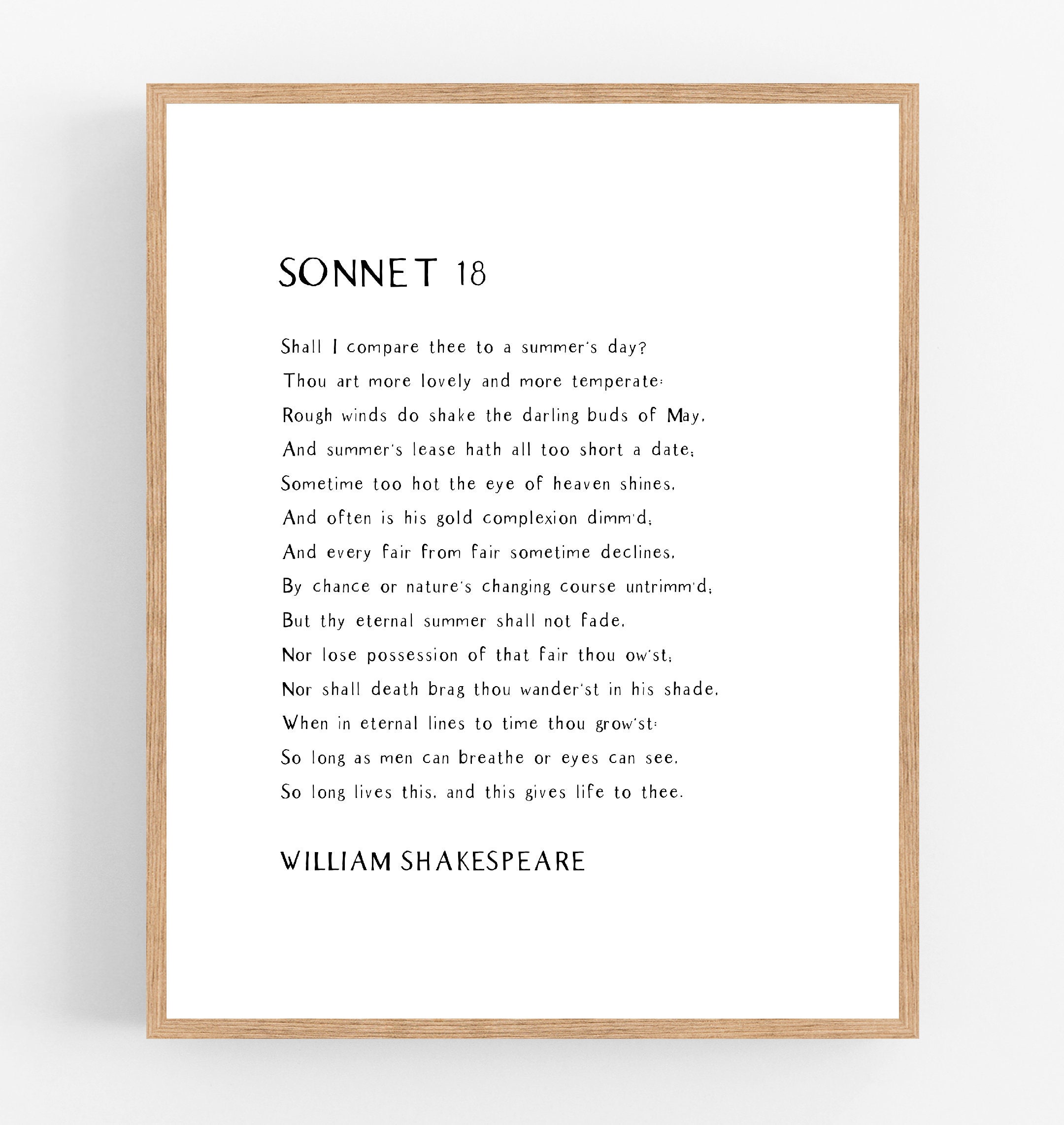 Sonnet 18 / Shakespeare / Printable / Art / Digital Download / Shakespeare Quote / Shall I ...