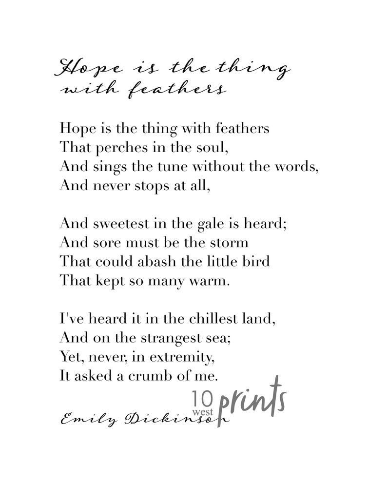 Hope is the Thing With Feathers / Emily Dickinson / Printable / Art ...